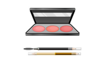 Makeup cosmetics for face set blush and eye Vector Image