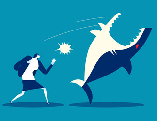 Business person fighting shark and win Royalty Free Vector