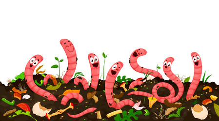 Cartoon compost worm in soil funny earthworms Vector Image