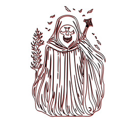 Grim reaper halloween outline sketch red Vector Image