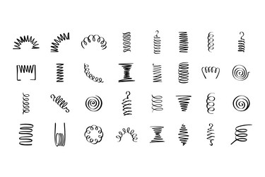 Metal springs spiral lines coil shapes isolated Vector Image