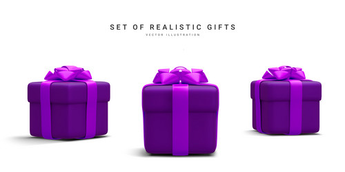 Set of 3d realistic gift boxes with ribbon Vector Image