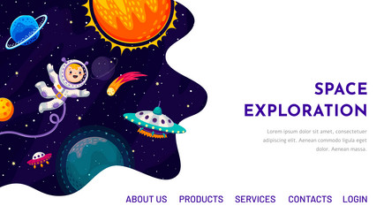 Galaxy space landing page cartoon flying starship Vector Image