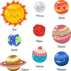 Set of doodle cartoon icons planets Royalty Free Vector