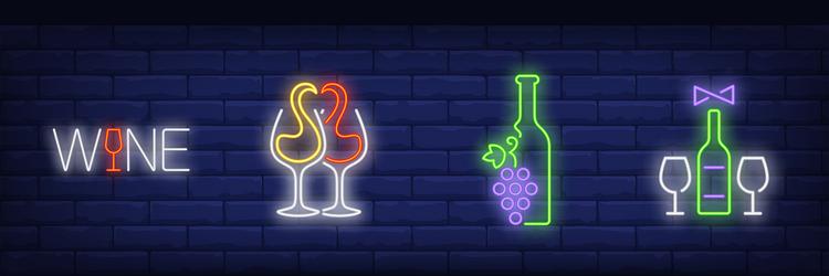 Drinking wine neon signs set Royalty Free Vector Image