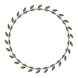 Round frame with hand drawn green branches Vector Image