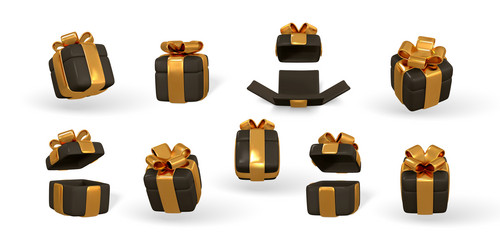 3d gift box with golden bow plastic Royalty Free Vector