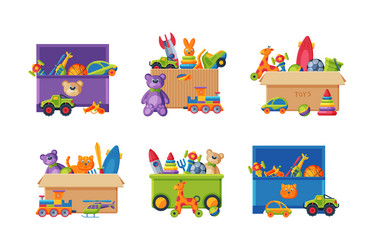 Kids toy box with different bright plaything Vector Image