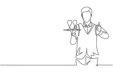 Single continuous line drawing waiter Royalty Free Vector