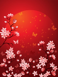 Japanese classic sakura floral in red white Vector Image