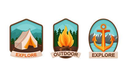 Camping and outdoor exploration badge with anchor Vector Image