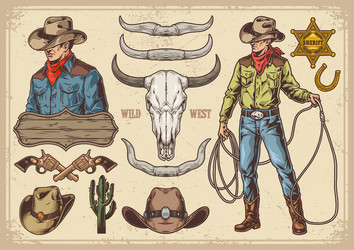 Wild west set stickers monochrome Royalty Free Vector Image