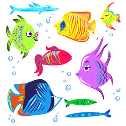 Cute sea yellow two fishes Royalty Free Vector Image