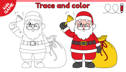 Dotted line game trace and color with santa claus Vector Image