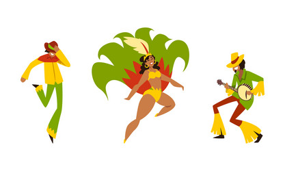 Brazilian samba woman dancer in bright feathered Vector Image