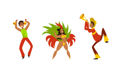 Brazilian samba woman dancer in bright feathered Vector Image