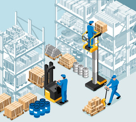 Isometric warehouse interior flowchart Royalty Free Vector