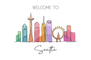 One continuous line drawing of spokane city Vector Image
