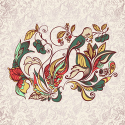 Abstract floral pattern with bird Royalty Free Vector Image