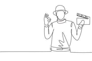 Single continuous line drawing film director Vector Image