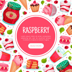 Sweet raspberry food banner design with pink Vector Image
