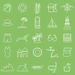 Beach line icons with reflect on white background Vector Image