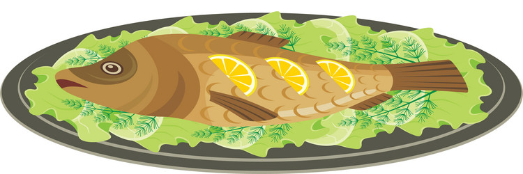 Dish with the baked fish Royalty Free Vector Image