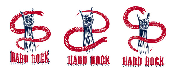 Rock hand sign with aggressive snake set hot Vector Image