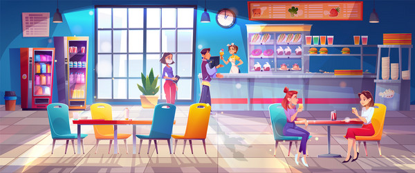 Cozy empty canteen interior cartoon Royalty Free Vector