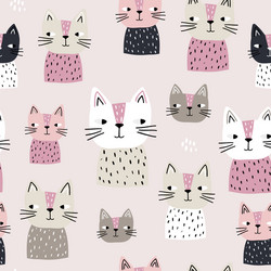 Seamless pattern with hand drawn cats Royalty Free Vector