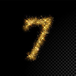 Gold glitter alphabet numbers 7 with shadow Vector Image