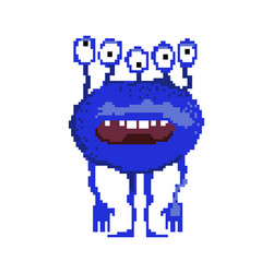 Happy pixel blue monster Royalty Free Vector Image