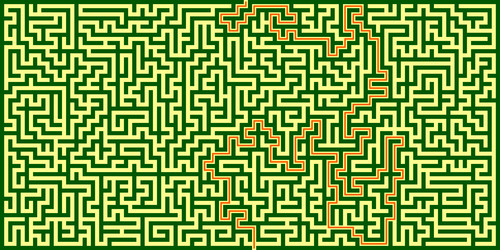 Rectangle maze with solution Royalty Free Vector Image