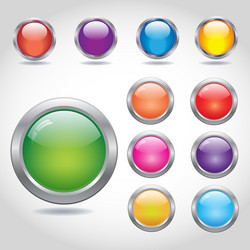 Colored glass 3d buttons with chrome frame round Vector Image