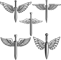 Big set of winged swords for emblem sign logo Vector Image
