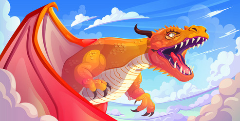 Magic fantasy dragon flying in sky cartoon Vector Image
