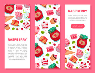 Sweet raspberry food banner design with pink Vector Image