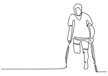 Young man with one leg continuous line Royalty Free Vector