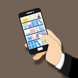 Bookshelves with books on smartphone screen Vector Image