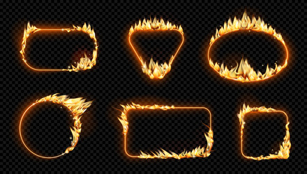 Round frames with fire burning rings flame Vector Image