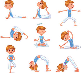 Little boy doing physical exercises outline Vector Image