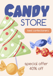 Candy store poster template with lollipops sugar Vector Image
