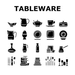 Tableware for banquet or dinner icons set Vector Image