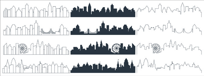 City landscape line panorama template with flat Vector Image