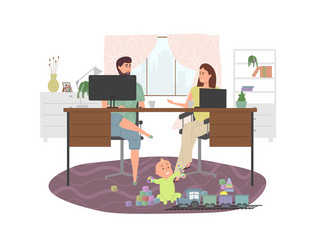 Parents work at home a computer and laptop Vector Image