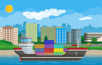 Cargo ship container crane port logistics Vector Image