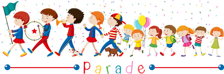 Cartoon kids marching band parade child musicians Vector Image