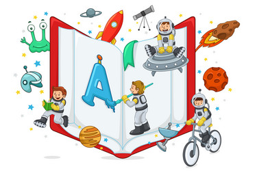 Kids showing open book Royalty Free Vector Image