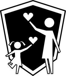 Mother and daughter with hearts shield Royalty Free Vector