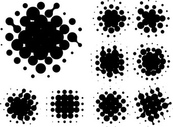 Isolated black color abstract round shape halftone